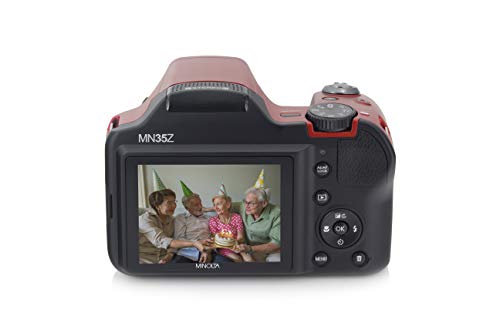 Minolta 20 Mega Pixels WiFiDigital Camera with 35x Optical Zoom & 1080p HD Video Optical with 3-Inch LCD, 4.8 x 3.4 x 3.2, Red (MN35Z-R)