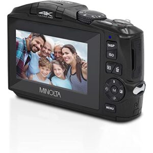 Minolta MND50-BK 48 MP 4K Ultra HD 16X Digital Zoom Digital Camera (Black) Bundle with Deco Photo Point and Shoot Field Bag Camera Case (Black/Red)