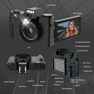 Vlogging Camera, 4K Digital Camera for YouTube with WiFi, 16X Digital Zoom, 180 Degree Flip Screen, Wide Angle Lens, Macro Lens, 2 Batteries and 32GB TF Card TopCamA02