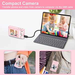 Digital Camera for Teens Kids, 1080P 48MP Kids Camera with 32GB SD Card, 2.4 Inch LCD Screen Kids Digital Camera with 16X Digital Zoom, Compact Kid Camera for Kids Girls Boys Adults Beginners (Pink)