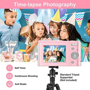 Digital Camera for Teens Kids, 1080P 48MP Kids Camera with 32GB SD Card, 2.4 Inch LCD Screen Kids Digital Camera with 16X Digital Zoom, Compact Kid Camera for Kids Girls Boys Adults Beginners (Pink)