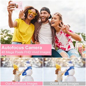 Digital Camera for Teens Kids, 1080P 48MP Kids Camera with 32GB SD Card, 2.4 Inch LCD Screen Kids Digital Camera with 16X Digital Zoom, Compact Kid Camera for Kids Girls Boys Adults Beginners (Pink)