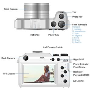 Digital Cameras for Photography 4K 48MP Vlogging Camera Autofocus Digital Camera with 18X Digital Zoom Point and Shoot Digital Cameras with 32GB Card