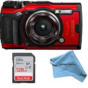 Olympus Tough TG-6 Waterproof Camera, Red, Bundle with: Sandisk 128GB Ultra Memory Card + Inspire Digital Cloth