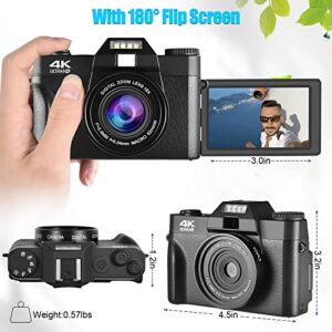 Lierhyt 48MP Digital Camera for Photography,4K Vlogging Camera,Digital Camera for Kids and Adults with 180° Flip Screen,16 X Digital Zoom,Wide-Angle Lens,Macro Lens,32 GB Micro Card,2 Batteries(Black)