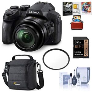 panasonic lumix dmc-fz300 digital camera, 12.1 megapixel, 1/2.3-inch sensor, 4k video, splash/dustproof body, 24x zoom lens f2.8 bundle with bag, 32gb sd card, mac software pack, filter, cleaning kit