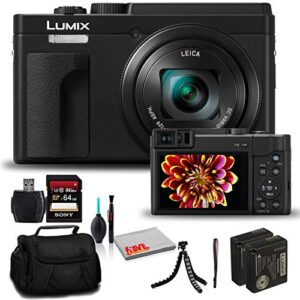 panasonic lumix dczs80 digital camera (black) (dc-zs80k) – bundle – with 64gb memory card + dmw-ble9 battery + 12 inch flexible tripod + camera bag + cleaning set + usb card reader