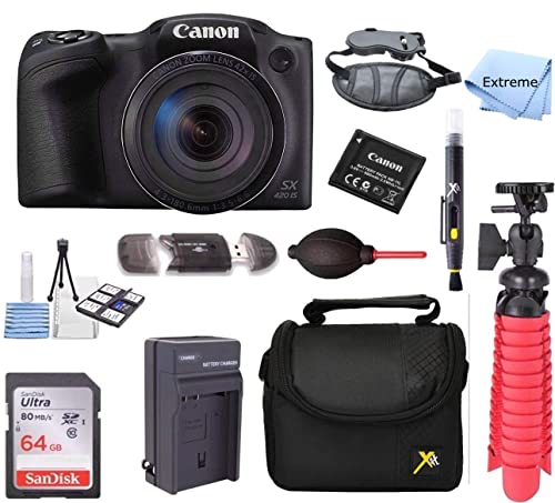 Extreme Elextronics Canon PowerShot SX420 is 20MP 42x Optical Zoom Digital Camera Black + NB-11L Spare Batteries + Accessory Bundle (Renewed)