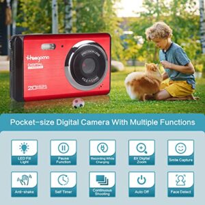 Digital Camera for Photography, FHD 1080P 20MP Point and Shoot Camera with 2.8" TFT LCD, Compact Rechargeable Vlogging Cameras for Kids,Beginner,Students,Teens,Elders (Red)