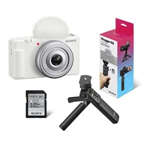 sony zv-1f vlogging camera, white with accvc1 vlogger accessory kit