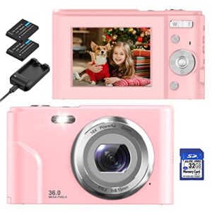 digital camera, cozpuzhat mini kids camera fhd 1080p 36.0 mp 16x digital zoom lcd screen with 32gb sd card 2 batteries & charger compact portable camera for kids students teens adult