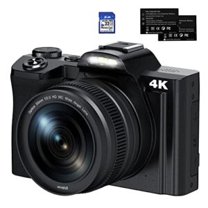 4k digital camera fhd 48mp video camera 16x digital zoom wifi vlogging camera with flash light 3.7″ screen compact camera for social media 32gb sd card 2 batteries wide angle lens macro lens