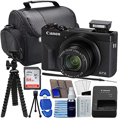 Camera PowerShot G7 X Mark III Digital Camera (Black) Bundle with SanDisk 64GB Memory Card, 12" Flex Tripod, High Speed Card Reader, Photo Kit (20 Items)