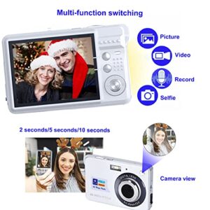 Digital Camera,4k 48 MP Mini Kid Camera,Video Camera 2.7inch Digital Zoom,Pocket Camera for Beginners(Silver)