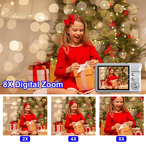 Digital Camera,4k 48 MP Mini Kid Camera,Video Camera 2.7inch Digital Zoom,Pocket Camera for Beginners(Silver)