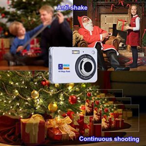 Digital Camera,4k 48 MP Mini Kid Camera,Video Camera 2.7inch Digital Zoom,Pocket Camera for Beginners(Silver)