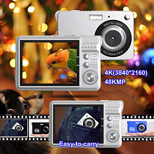 Digital Camera,4k 48 MP Mini Kid Camera,Video Camera 2.7inch Digital Zoom,Pocket Camera for Beginners(Silver)