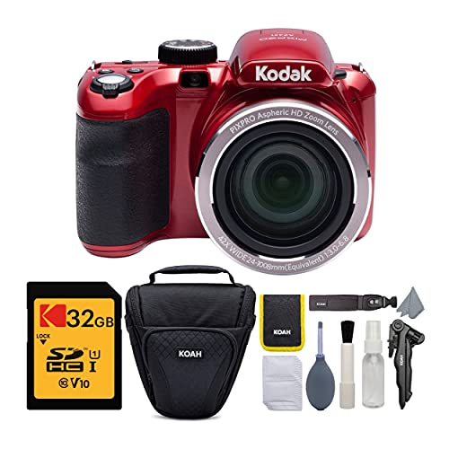 KODAK PIXPRO AZ421 Astro Zoom 16MP Digital Camera with 42x Optical Zoom (Red) Bundle with 32GB SD Memory Card and Accessory Bundle (3 Items)