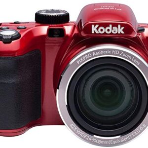 KODAK PIXPRO AZ421 Astro Zoom 16MP Digital Camera with 42x Optical Zoom (Red) Bundle with 32GB SD Memory Card and Accessory Bundle (3 Items)