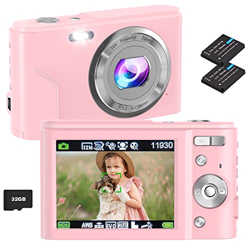 Digital Camera, Bofypoo Autofocus Kids Vlogging Camera FHD 1080P 48MP with 32GB Memory Card, 16X Zoom Point and Shoot Digital Camera, Compact Camera for Teens,Beginners