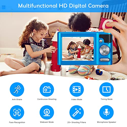 48MP Mini Kids Digital Camera for Boys,Teens,Beginners-16X Zoom 4K Compact Digital Photo Camera Video Camera Small Children's Camera with Macro-Altruewit(Blue)