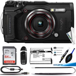 olympus tough tg-6 waterproof camera, black -64gb basic bundle