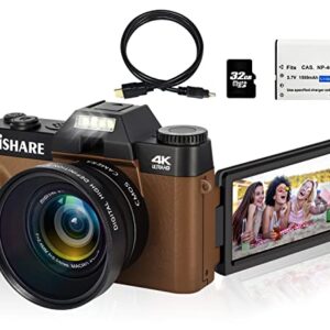 Digital Camera for Photography,Vlogging Camera for YouTube with WiFi 180° Flip Screen,16X Digital Zoom,Digital Camera for Kids and Adults with One Batteries,Wide-Angle Lens and 32GB Micro Card