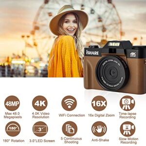 Digital Camera for Photography,Vlogging Camera for YouTube with WiFi 180° Flip Screen,16X Digital Zoom,Digital Camera for Kids and Adults with One Batteries,Wide-Angle Lens and 32GB Micro Card