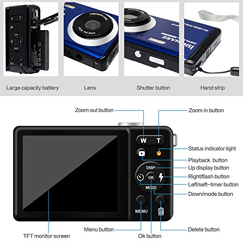 Mini Digital Camera for Photography with 2.8 Inch LCD 8X Digital Zoom, 20MP HD Digital Camera Rechargeable Point and Shoot Camera, Indoor Outdoor for Kids/Seniors/Learner(Blue)