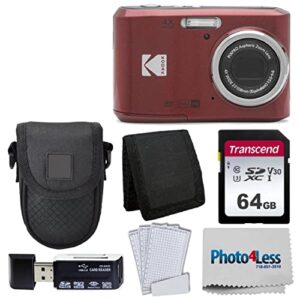 kodak pixpro fz45 digital camera + black point & shoot camera case + transcend 64gb sd memory card + tri-fold memory card wallet + hi-speed sd usb card reader + more! (red)