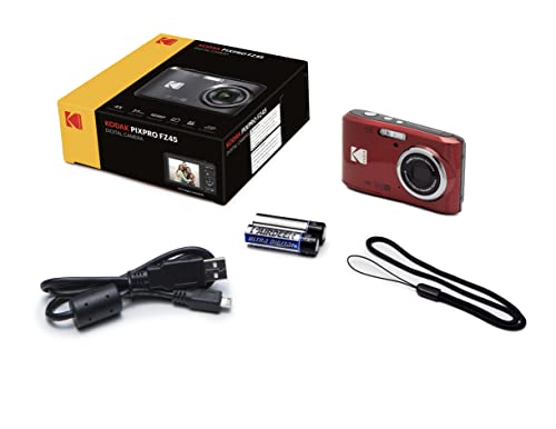 Kodak PIXPRO FZ45 Digital Camera + Black Point & Shoot Camera Case + Transcend 64GB SD Memory Card + Tri-fold Memory Card Wallet + Hi-Speed SD USB Card Reader + More! (Red)