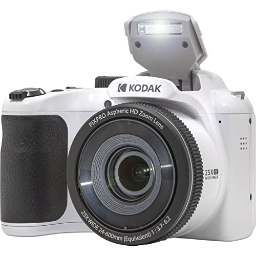 Kodak PIXPRO AZ255 Digital Camera (White) + Point & Shoot Camera Case + Transcend 32GB SD Memory Card + Rechargeable Batteries & Charger + USB Card Reader + Table Tripod + Accessories