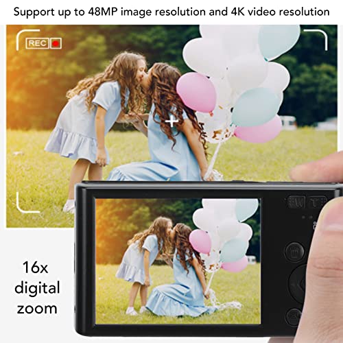 Compact Camera, 2.8 Inch Screen Compatible 256GB Memory Card Built in Fill Light Digital Camera Rechargeable Lithium Ion Battery for Beginners (Black)