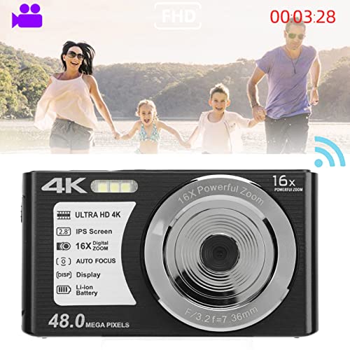 Compact Camera, 2.8 Inch Screen Compatible 256GB Memory Card Built in Fill Light Digital Camera Rechargeable Lithium Ion Battery for Beginners (Black)