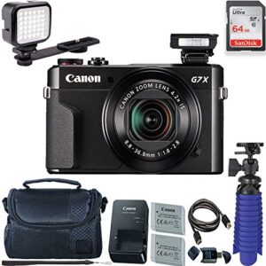 canon powershot g7 x mark ii digital camera with 64 gb card + led compact on-camera light + premium camera case + 2 batteries + tripod