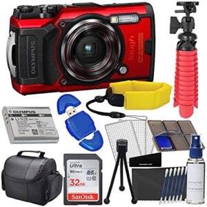 olympus tough tg-6 digital camera (red) with deluxe accessory bundle – includes: 32gb sd card, floating strap, gripster spider tripod, case + much more