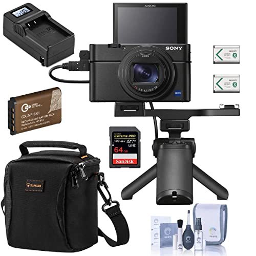 Sony Cyber-Shot DSC-RX100 VII Digital Camera with Shooting Grip Kit Bundle with 64GB SD Card, Bag, Extra Battery, Charger, Cleaning Kit