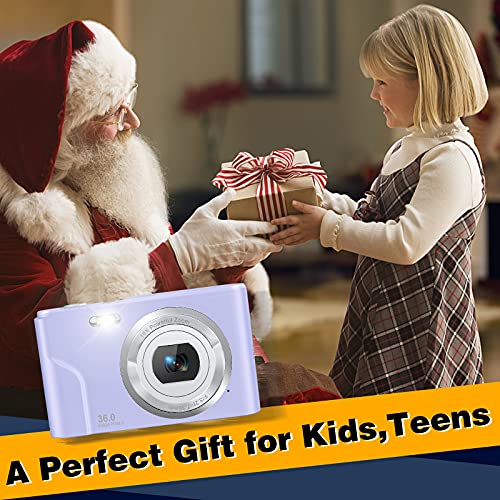 Zostuic Digital Camera 36 Mega Pixels Small Camera 1080P Vlogging Camera Portable Camera with 16X Digital Zoom, 2 Batteries Kids Camera for Students, Teens(Purple)