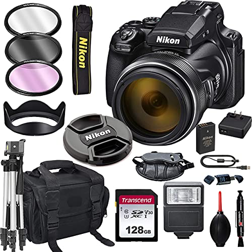 Nikon COOLPIX P1000 16.7 Digital Camera + 128GB Card, Tripod, Flash, and More (18pc Bundle) (Renewed), Black