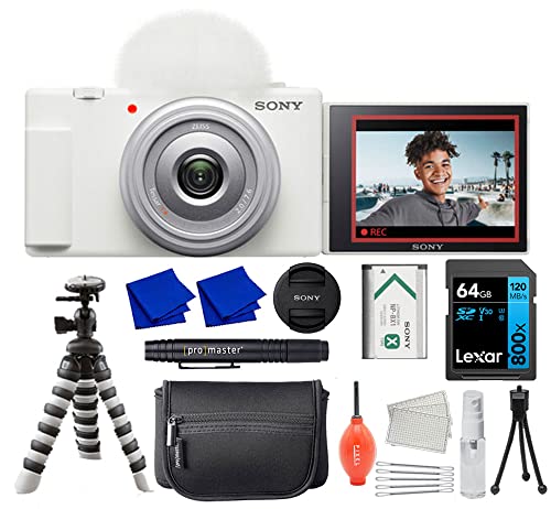 Sony ZV-1F Vlogging Camera (White) with Advanced Accessory and Travel Bundle