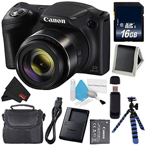 Canon Powershot SX430 is Digital Camera (Black) (International Model) + 16GB SDHC Class 10 Memory Card + Small Carrying Case + Memory Card Wallet + SD Card USB Reader + Microfiber Cloth Bundle