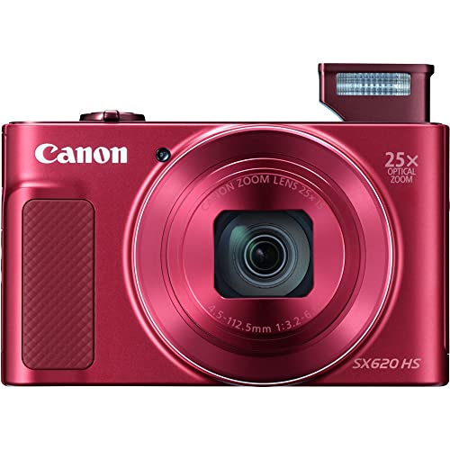 Canon PowerShot SX620 HS Digital Camera (Red) (1073C001) + 64GB Memory Card + NB13L Battery + Corel Photo Software + Charger + Card Reader + Soft Bag + Flex Tripod + More (Renewed)