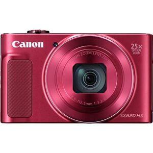 Canon PowerShot SX620 HS Digital Camera (Red) (1073C001) + 64GB Memory Card + NB13L Battery + Corel Photo Software + Charger + Card Reader + Soft Bag + Flex Tripod + More (Renewed)