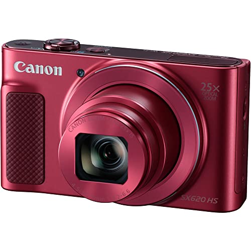 Canon PowerShot SX620 HS Digital Camera (Red) (1073C001) + 64GB Memory Card + NB13L Battery + Corel Photo Software + Charger + Card Reader + Soft Bag + Flex Tripod + More (Renewed)