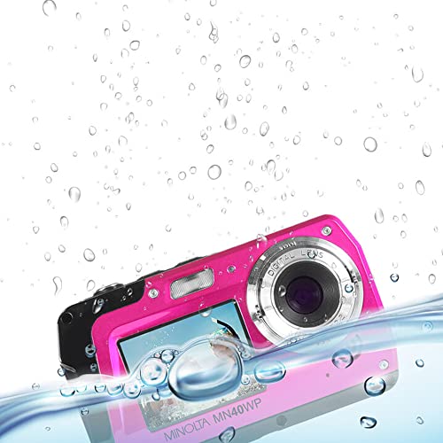 Minolta MN40WP-PK 48 MP Dual Screen 2.7K Ultra HD Waterproof Digital Camera, Pink Bundle with Lexar 64GB Memory Card. Camera Case, Floating Bobber Handle and Microfiber Cleaning Cloth