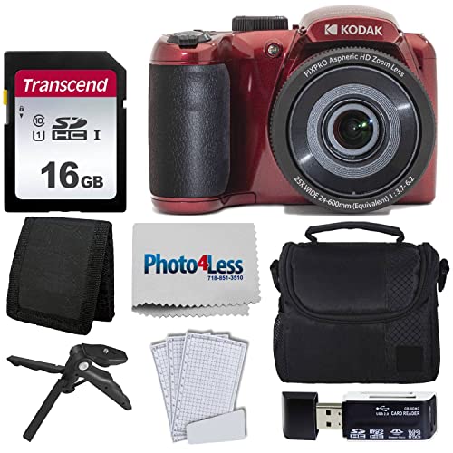 Kodak PIXPRO AZ255 Digital Camera (Red) + Point & Shoot Camera Case + 16GB Memory Card + USB Card Reader + Table Tripod + Accessories