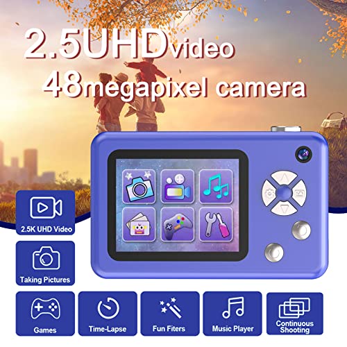 Kids Digital Camera, FHD 1080P Digital Camera for Kids with 32GB SD Card 8X Zoom Compact Point and Shoot Digital Camera, Portable Mini Kids Camera for Teens Students Boys Girls Tweens (Deep Blue)