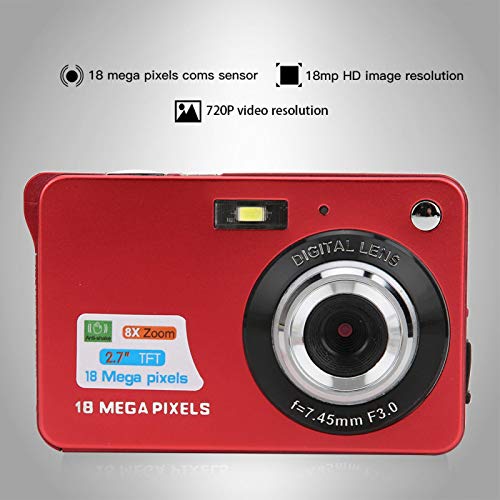 8X Zoom Digital Camera, 18 MP 2.7in LCD Display Camera, Video Camera, Built in Microphone, Maximum Support 32GB SD Memory Card, for Adults and Children(red)