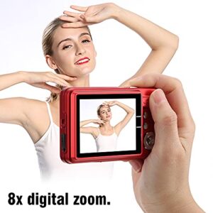 8X Zoom Digital Camera, 18 MP 2.7in LCD Display Camera, Video Camera, Built in Microphone, Maximum Support 32GB SD Memory Card, for Adults and Children(red)