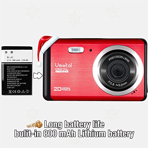 Digital Camera, Kids Camera FHD 1080P 20MP Vlogging Camera with LCD Screen 8X Zoom Compact Portable Mini Rechargeable Camera Gifts for Students Teens Adults Girls Boys-Red